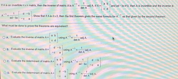 Solved A is an invertible nxn matrix, then the inverse of | Chegg.com