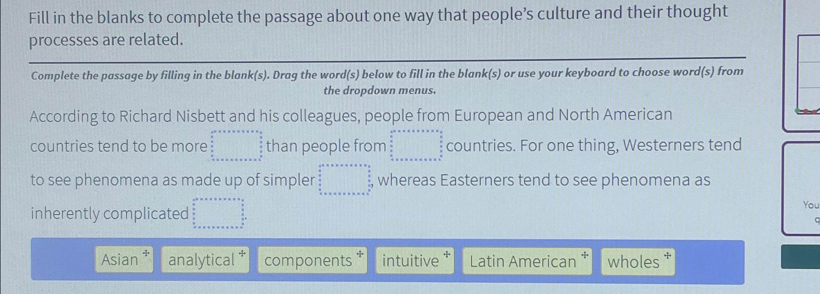 Solved Fill in the blanks to complete the passage about one | Chegg.com