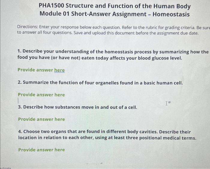 Solved PHA1500 Structure and Function of the Human Body | Chegg.com