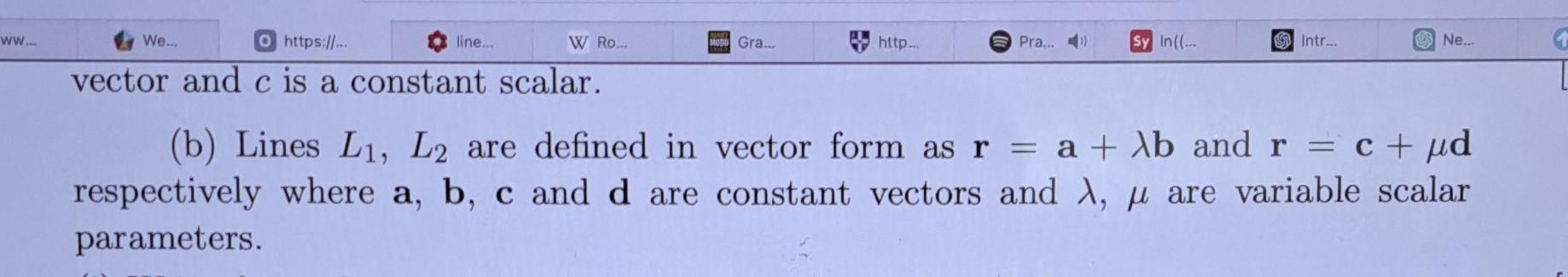Solved vector and c is a constant scalar. (b) Lines L1,L2 | Chegg.com