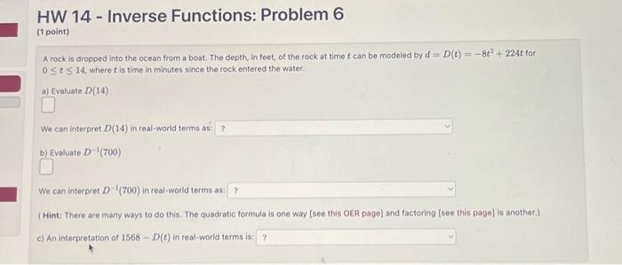 Solved HW 14 - Inverse Functions: Problem 6 (1 point) A rock | Chegg.com