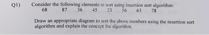 Solved Q1) Consider the following elements to sort using | Chegg.com