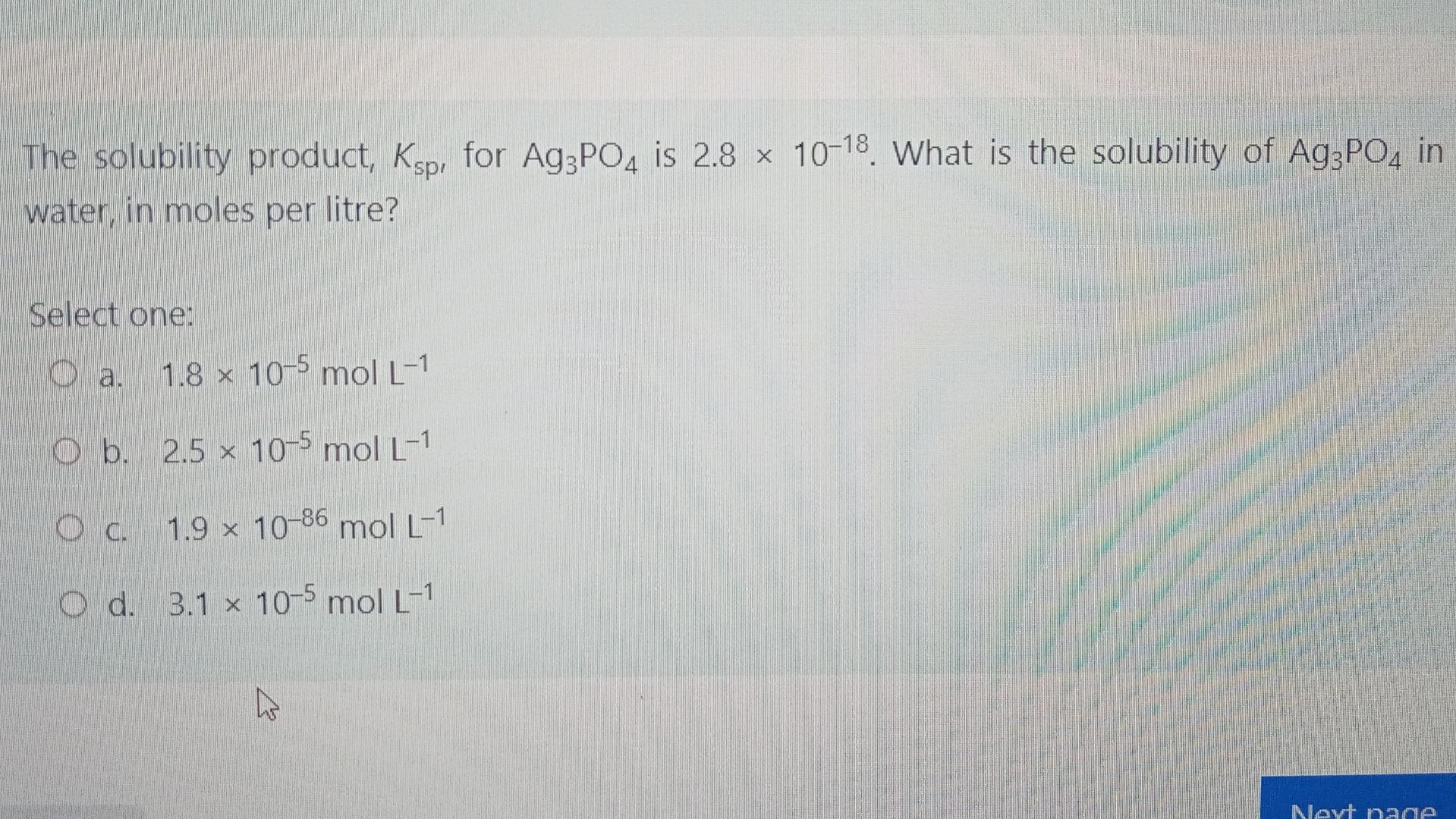 Solved The solubility product, Ksp, for Ag3PO4 is | Chegg.com