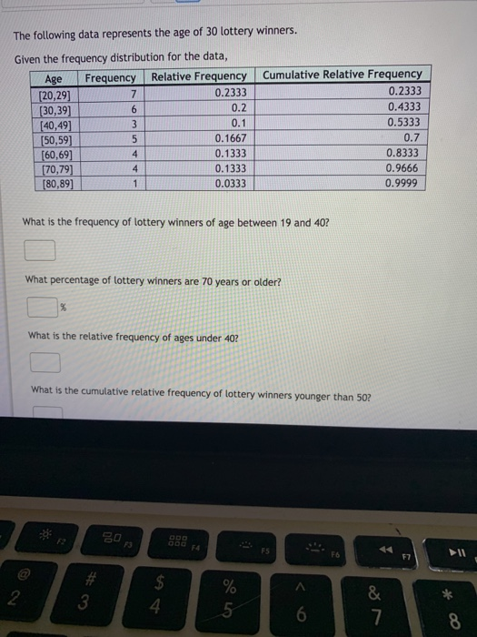 Solved The following data represents the age of 30 lottery | Chegg.com