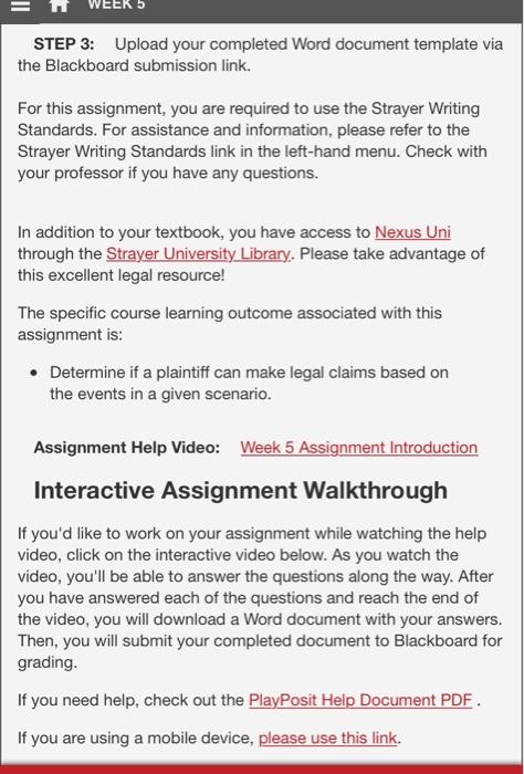 Week 5 Assignment - Tort Claims and Dispute | Chegg.com