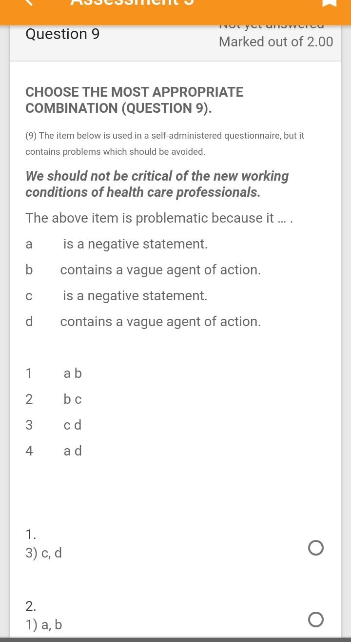 Solved CHOOSE THE MOST APPROPRIATE COMBINATION (QUESTION 9). | Chegg.com