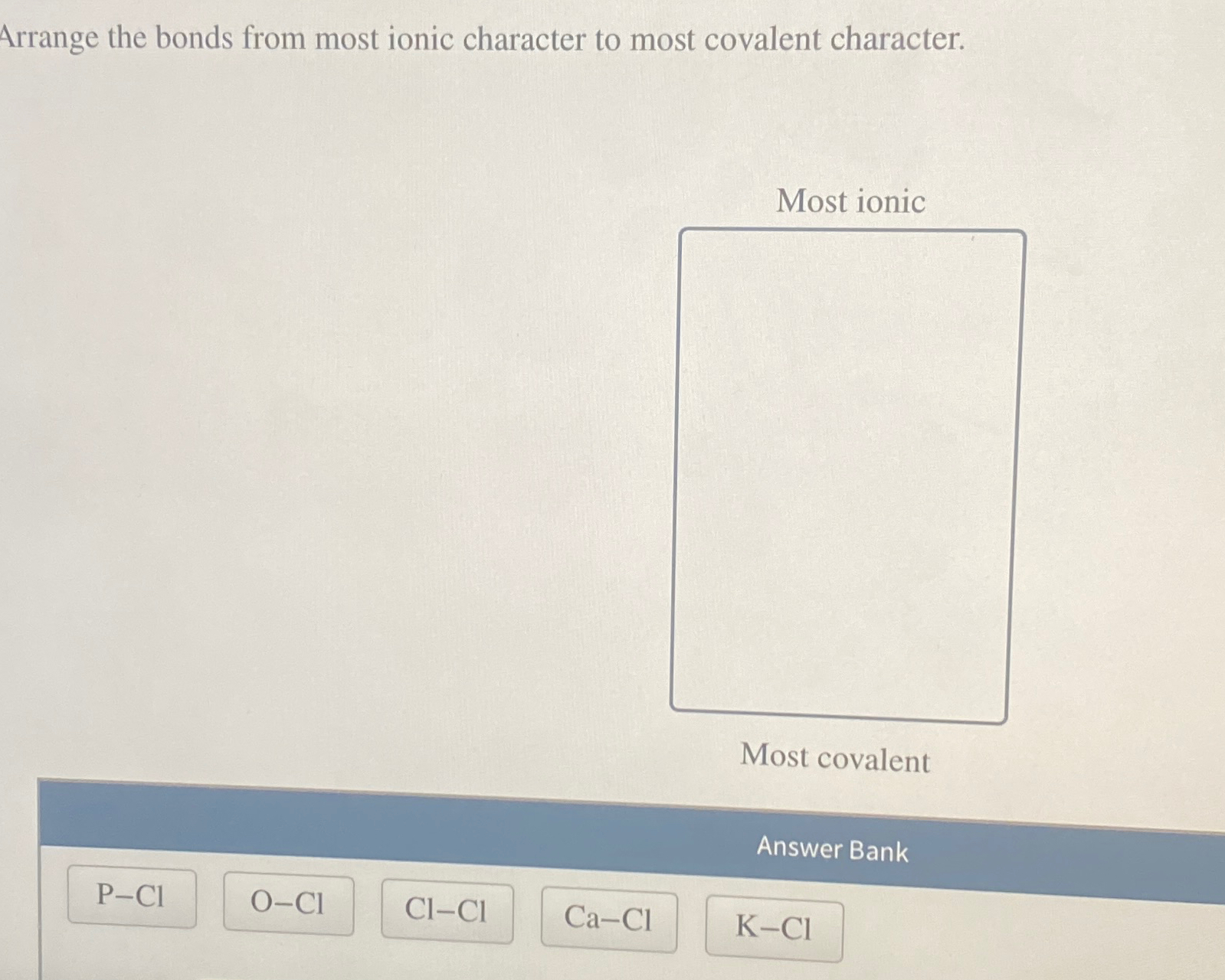 Solved Arrange the bonds from most ionic character to most | Chegg.com