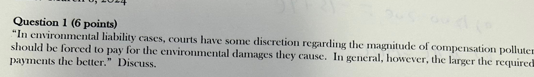 Solved Question 1 (6 ﻿points)"In environmental liability | Chegg.com