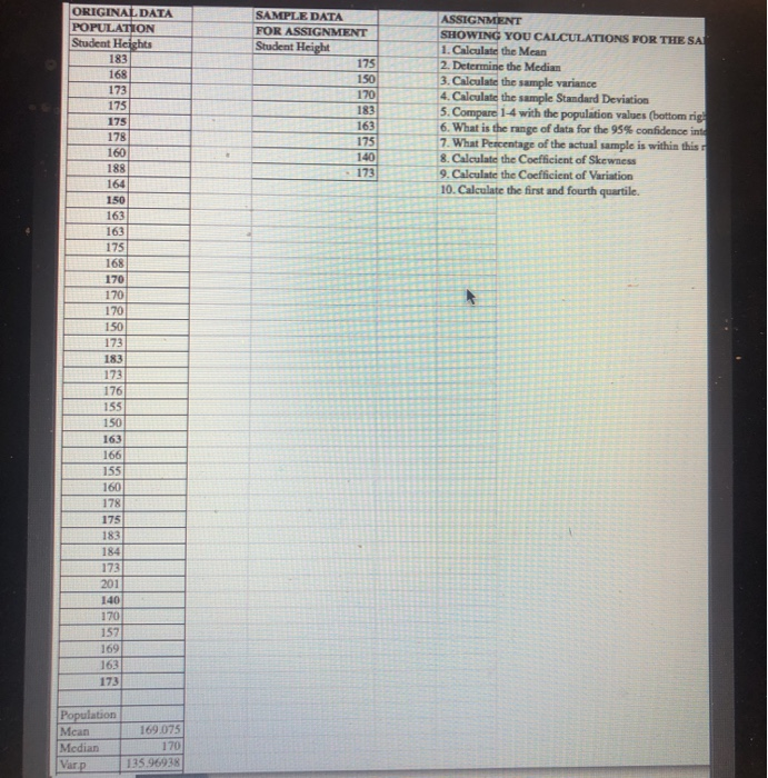Solved ASSIGNMENT SHOWING YOU CALCULATIONS FOR THE SAMPLE 1. | Chegg.com