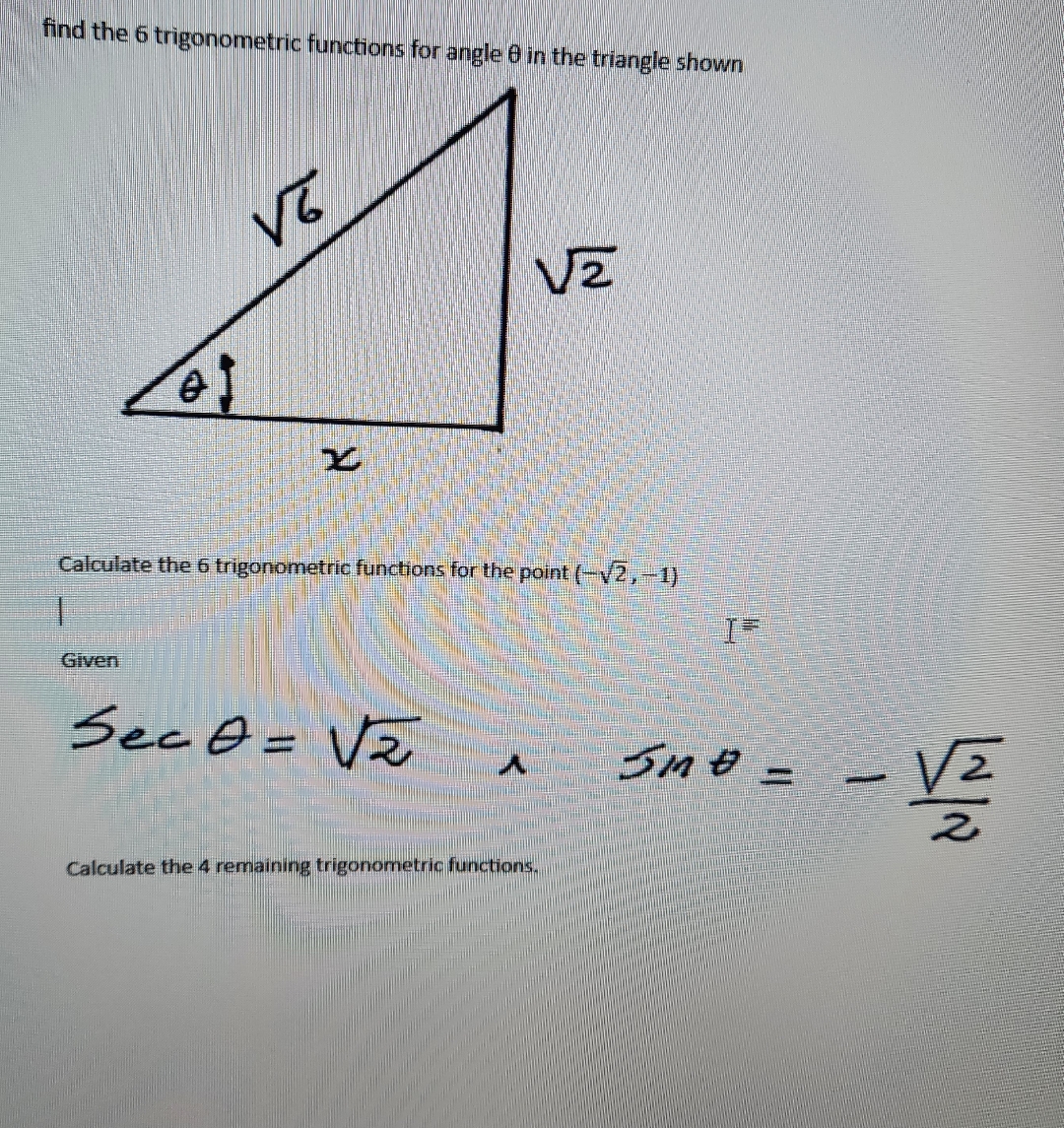 Solved find the 6 ﻿trigonometric functions for angle θ ﻿in | Chegg.com