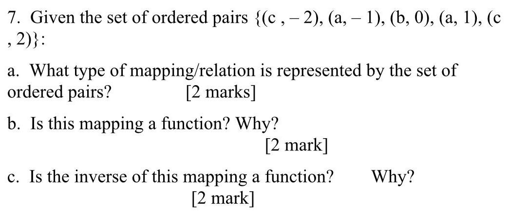 Solved 7. Given the set of ordered pairs | Chegg.com
