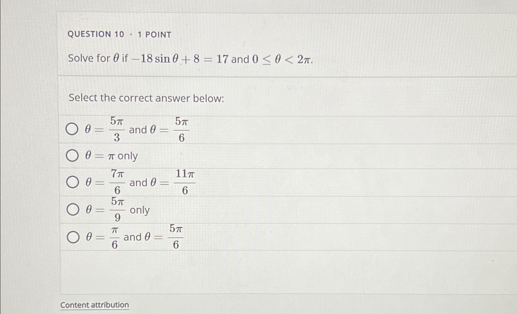 Solved QUESTION 10 - 1 ﻿POINTSolve for θ ﻿if -18sinθ+8=17 | Chegg.com