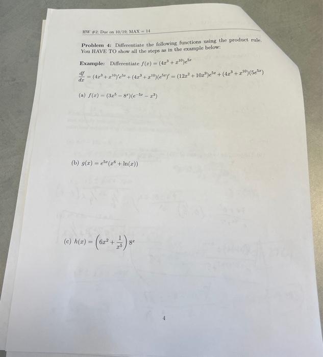 Solved Problem 4: Differentiate the following functions | Chegg.com