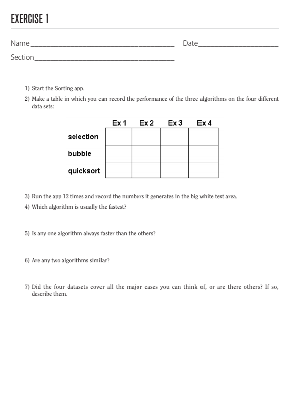 Solved EXERCISE 1 Date Name Section 1) Start the Sorting | Chegg.com