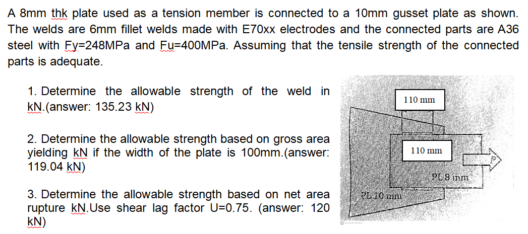 Solved A 8mm thk plate used as a tension member is connected | Chegg.com