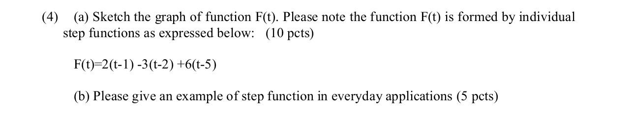 Solved 4) (a) Sketch the graph of function F(t). Please note | Chegg.com