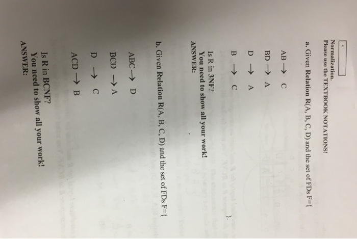 Solved Normalization. Please use the TEXTBOOK NOTATIONS! a. | Chegg.com