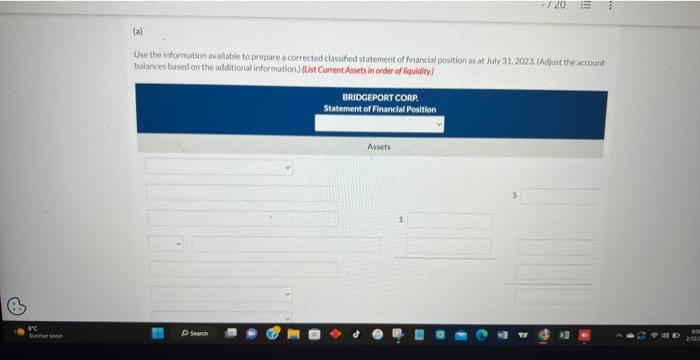 Solved The bookkeeper for Bridgeport Corp, has prepared the | Chegg.com