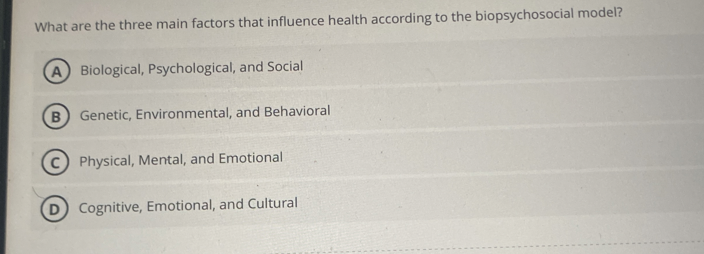 Solved What are the three main factors that influence health | Chegg.com