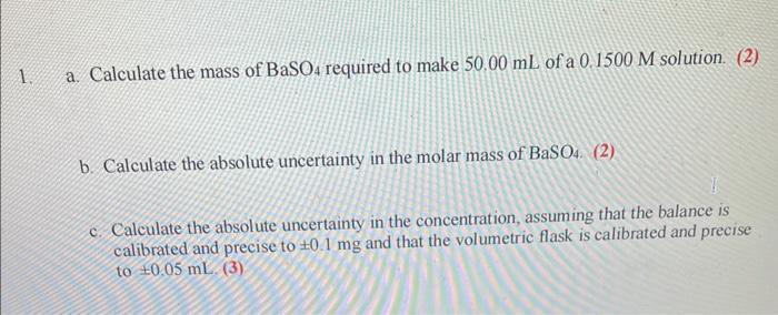 a. Calculate the mass of BaSO4 required to make 50.00 | Chegg.com