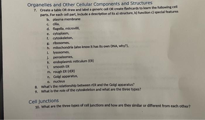 Solved Organelles and Other Cellular Components and | Chegg.com