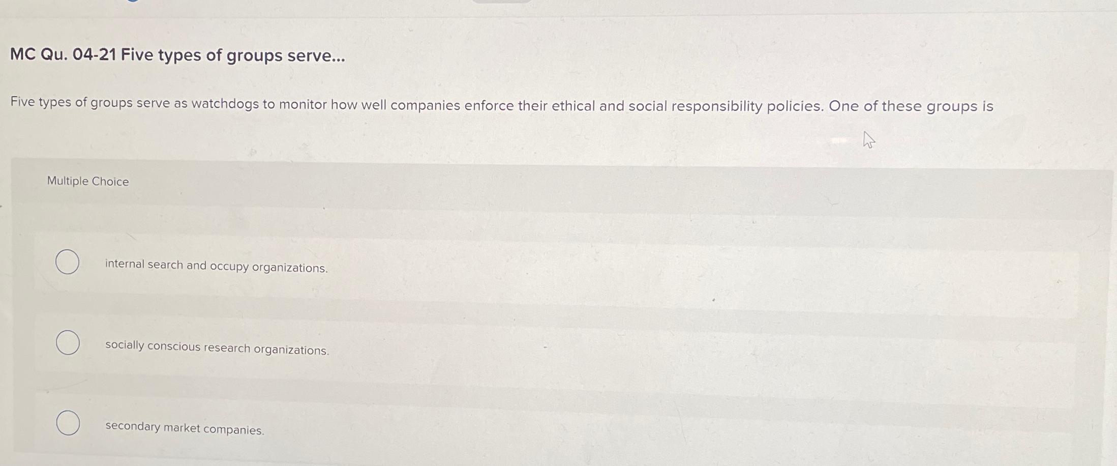 Solved MC Qu. 04-21 ﻿Five types of groups serve...Five types | Chegg.com