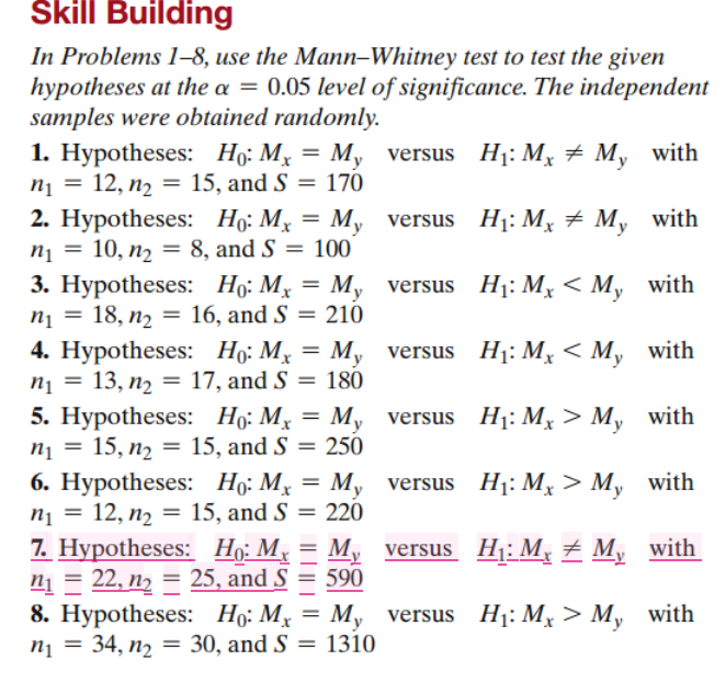 Solved Skill BuildingIn Problems 1-8, ﻿use the Mann-Whitney | Chegg.com