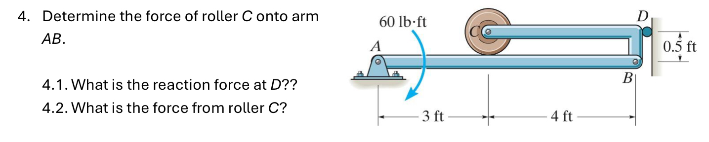 Solved 4. ﻿Determine the force of roller \( ﻿C \) ﻿onto | Chegg.com