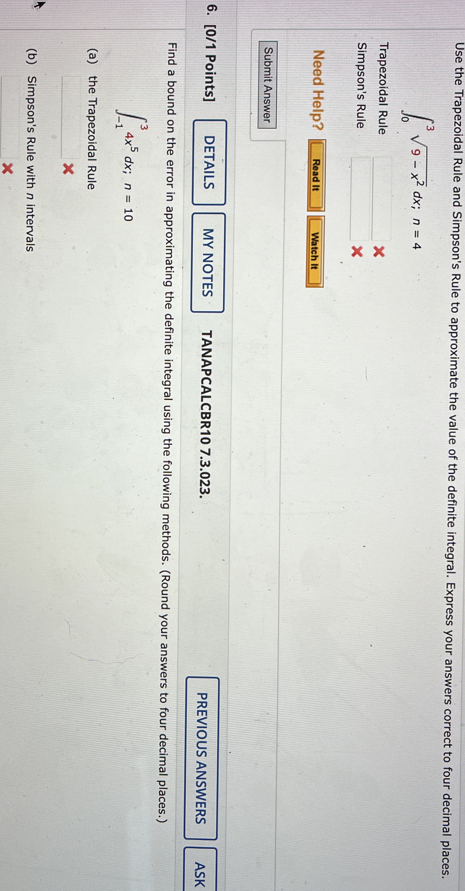 Solved Use the Trapezoidal Rule and Simpson's Rule to | Chegg.com