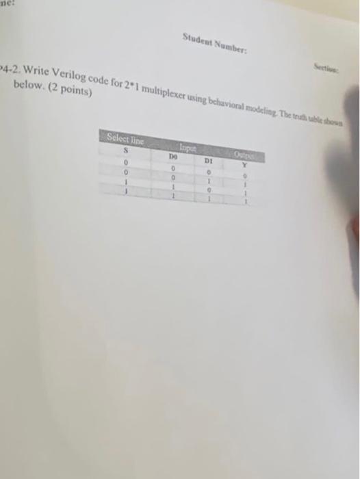 Solved 4 2 Write Verilog Code For 2∗1 Multiplexer Using 9555