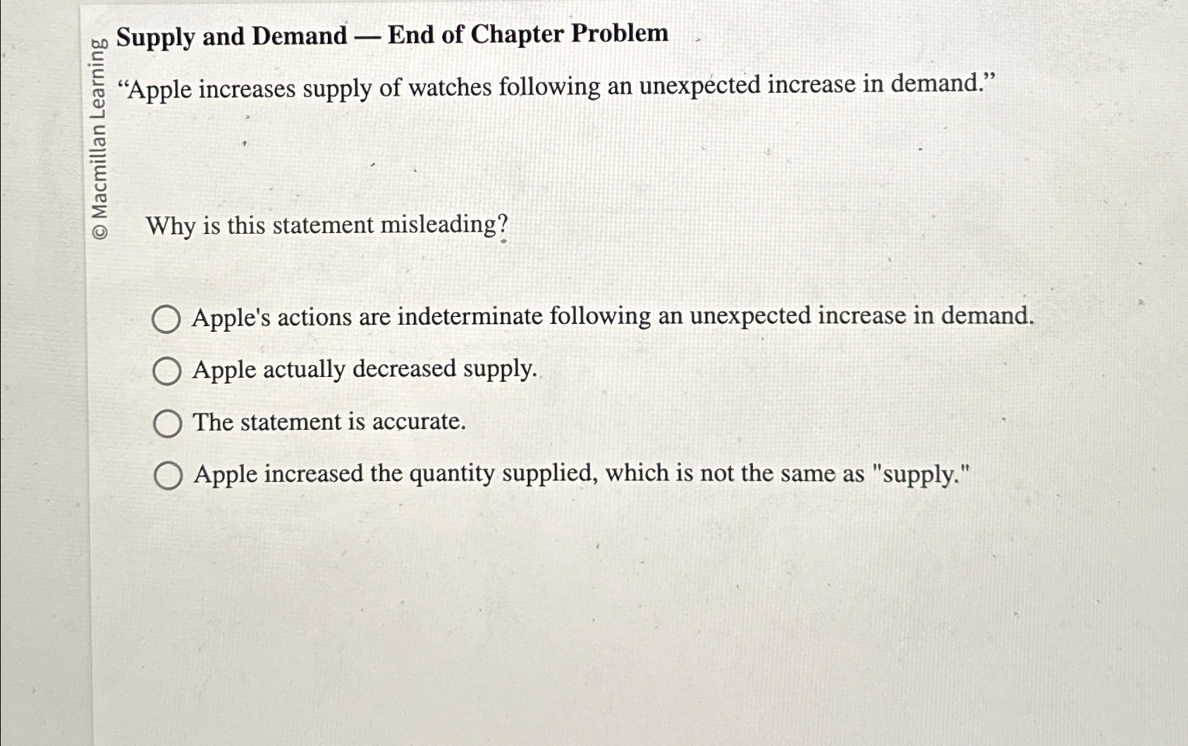 Solved a0 ﻿Supply and Demand - ﻿End of Chapter Problem"Apple | Chegg.com