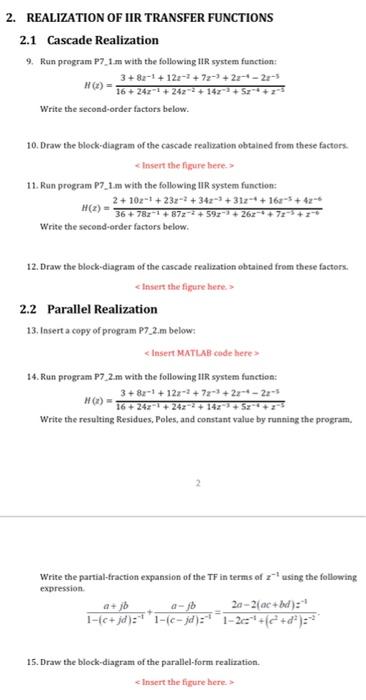 2. REALIZATION OF TIR TRANSFER FUNCTIONS 2.1 Cascade | Chegg.com