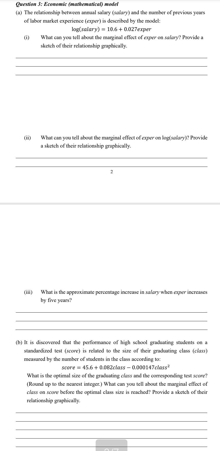 Solved Question 3: Economic (mathematical) model (a) The | Chegg.com
