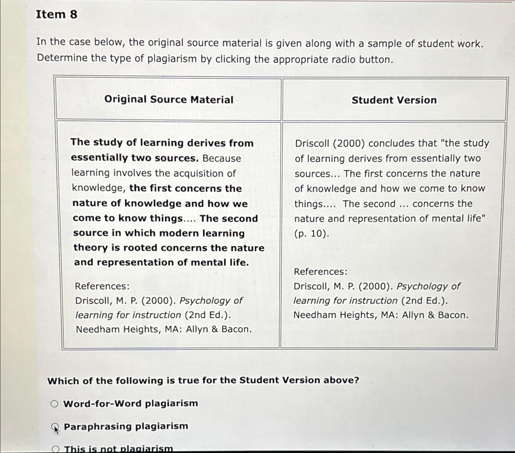 Solved Item 8In the case below, the original source material | Chegg.com