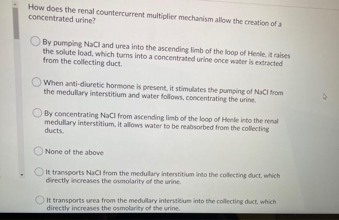 Solved How does the renal countercurrent multiplier | Chegg.com