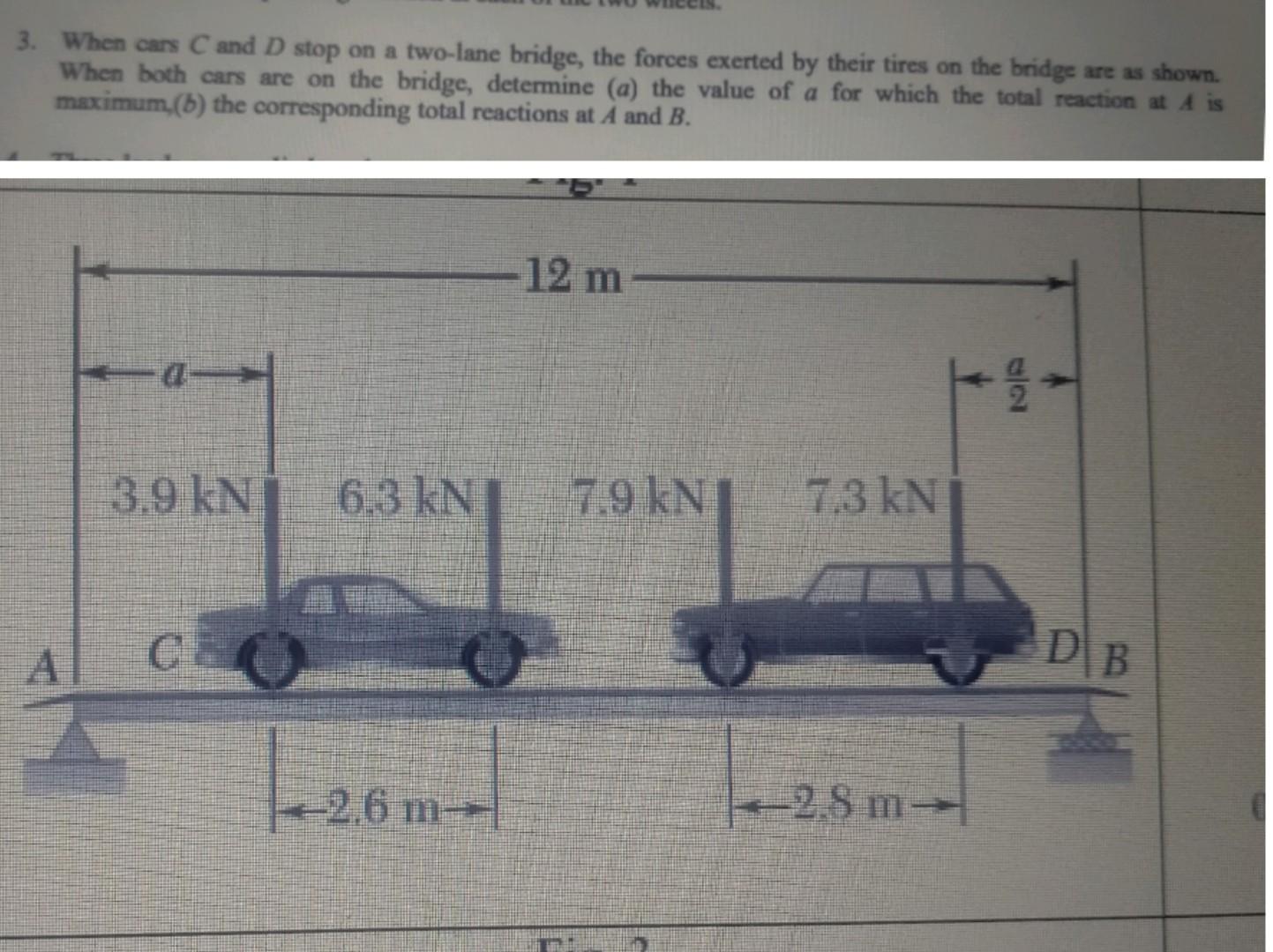 Solved 3. When cars C and D stop on a two-lane bridge, the | Chegg.com