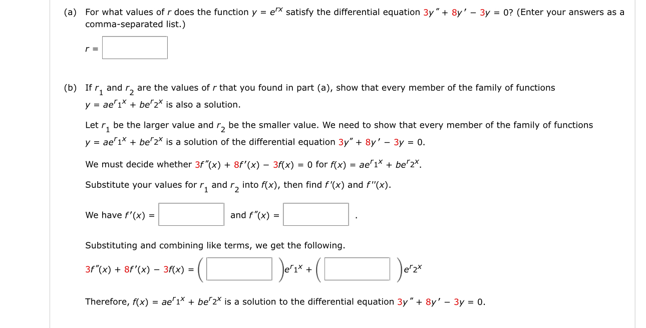 Solved (a) ﻿For what values of r ﻿does the function y=erx | Chegg.com