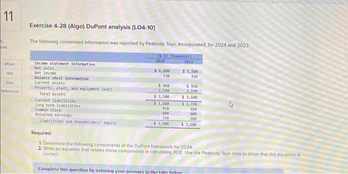 Solved Exercise 4-28 (Algo) DuPont analysis [LO4-10] The | Chegg.com