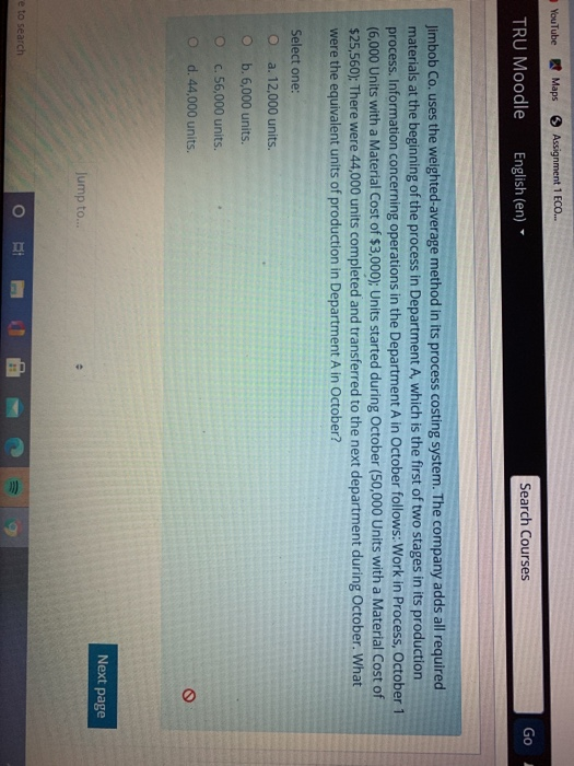 Solved YouTube Maps Assignment 1 ECO... Go TRU Moodle Search | Chegg.com