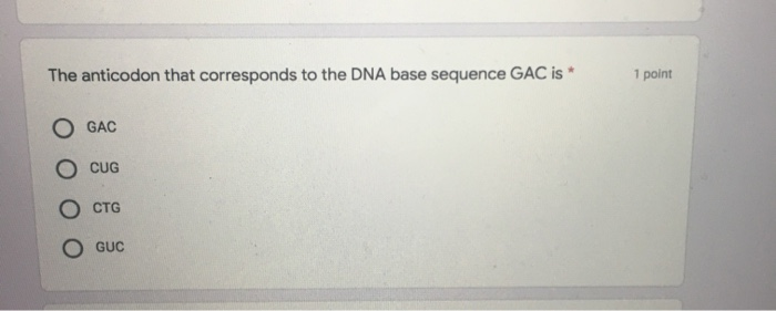 Solved The anticodon that corresponds to the DNA base | Chegg.com