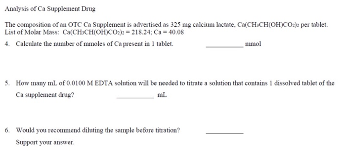 Solved Analysis of Ca Supplement Drug The composition of an | Chegg.com
