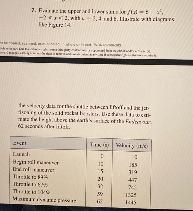 Solved 7. Evaluate the upper and lower sums for f(x)=6−x2, | Chegg.com