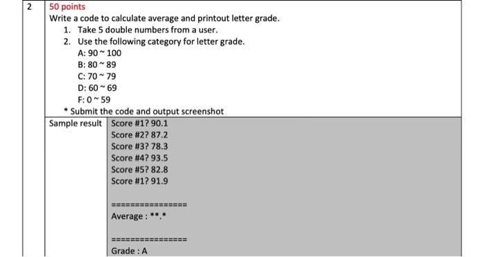 Solved 2 50 points Write a code to calculate average and | Chegg.com