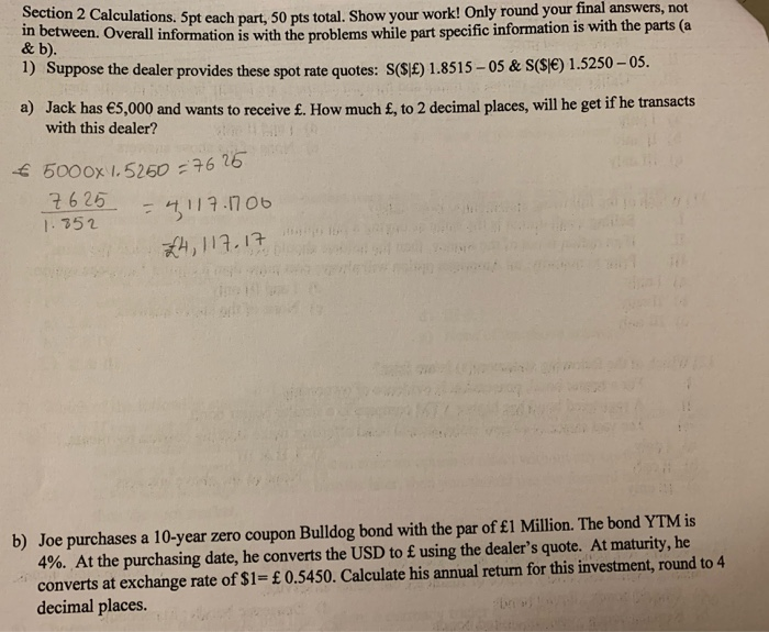 Solved Section 2 Calculations. 5pt each part, 50 pts total. | Chegg.com