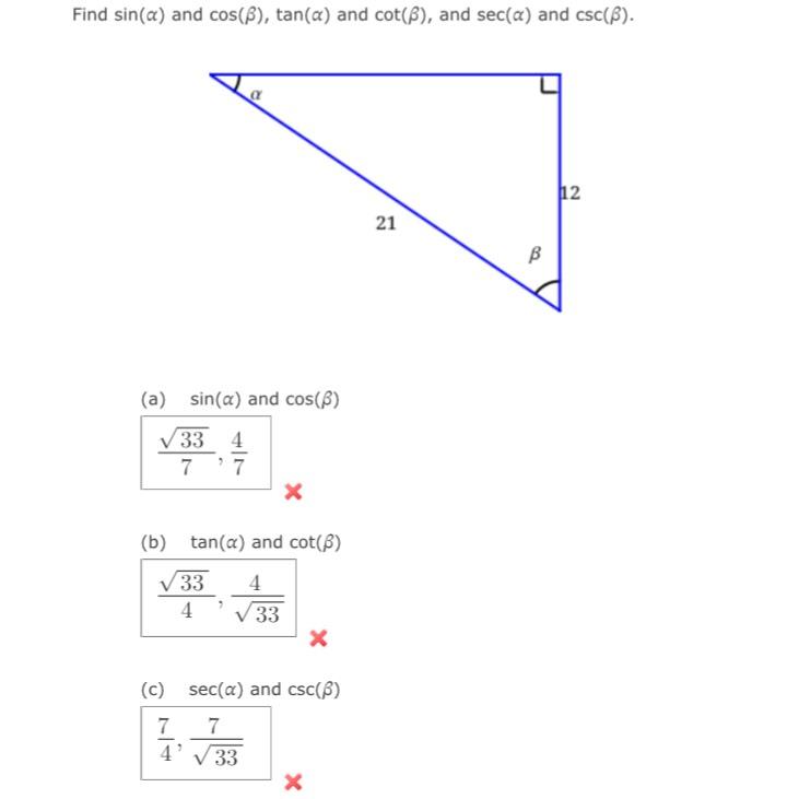 Solved Find sin(α) ﻿and cos(β),tan(α) ﻿and cot(β), ﻿and | Chegg.com