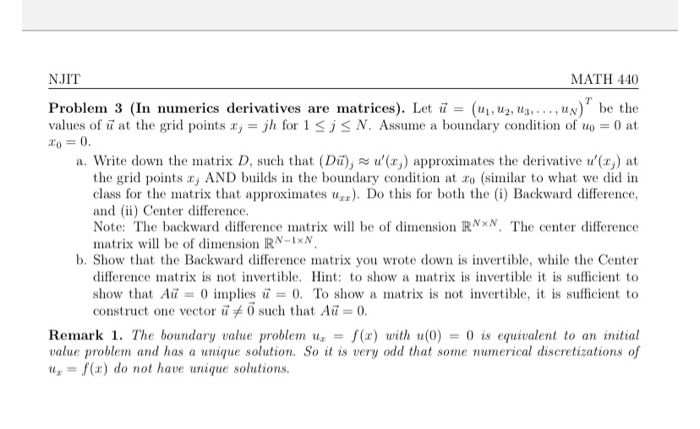 NJIT MATH 440 Problem 3 (In numerics derivatives are | Chegg.com