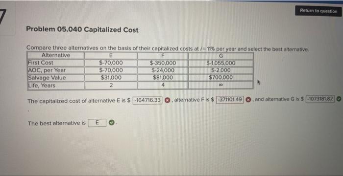 Problem 05.040 Capitalized Cost Compare three | Chegg.com