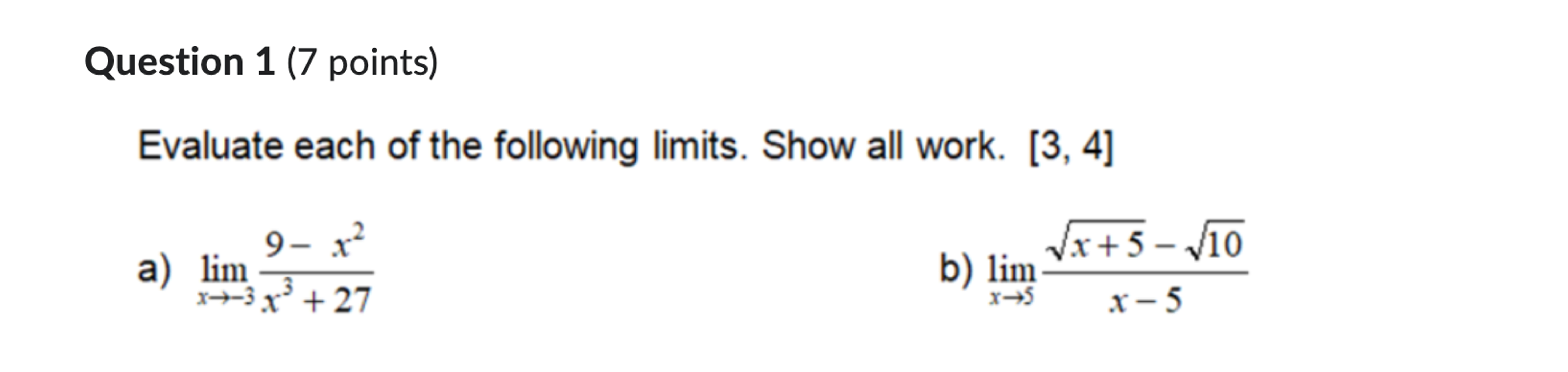 Solved Question 1 (7 ﻿points)Evaluate each of the following | Chegg.com