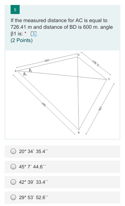 Solved If the measured distance for AC is equal to 726.41 m | Chegg.com