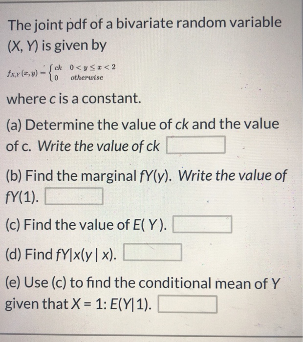 Solved The joint pdf of a bivariate random variable (X, Y) | Chegg.com